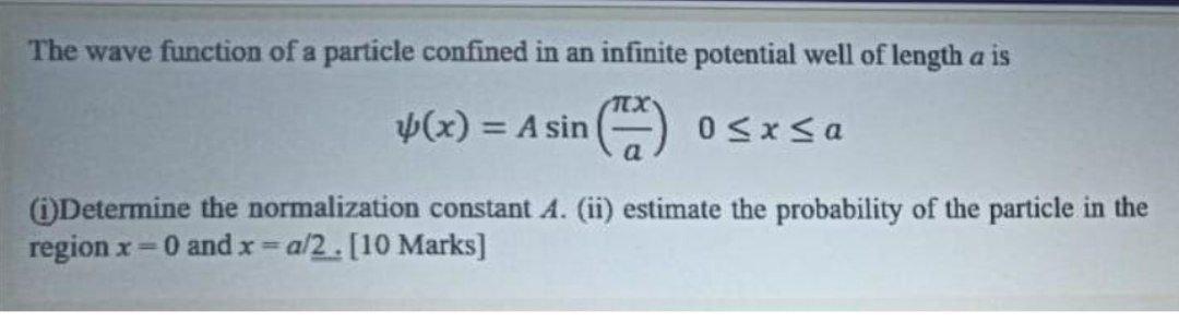 Solved The wave function of a particle confined in an | Chegg.com