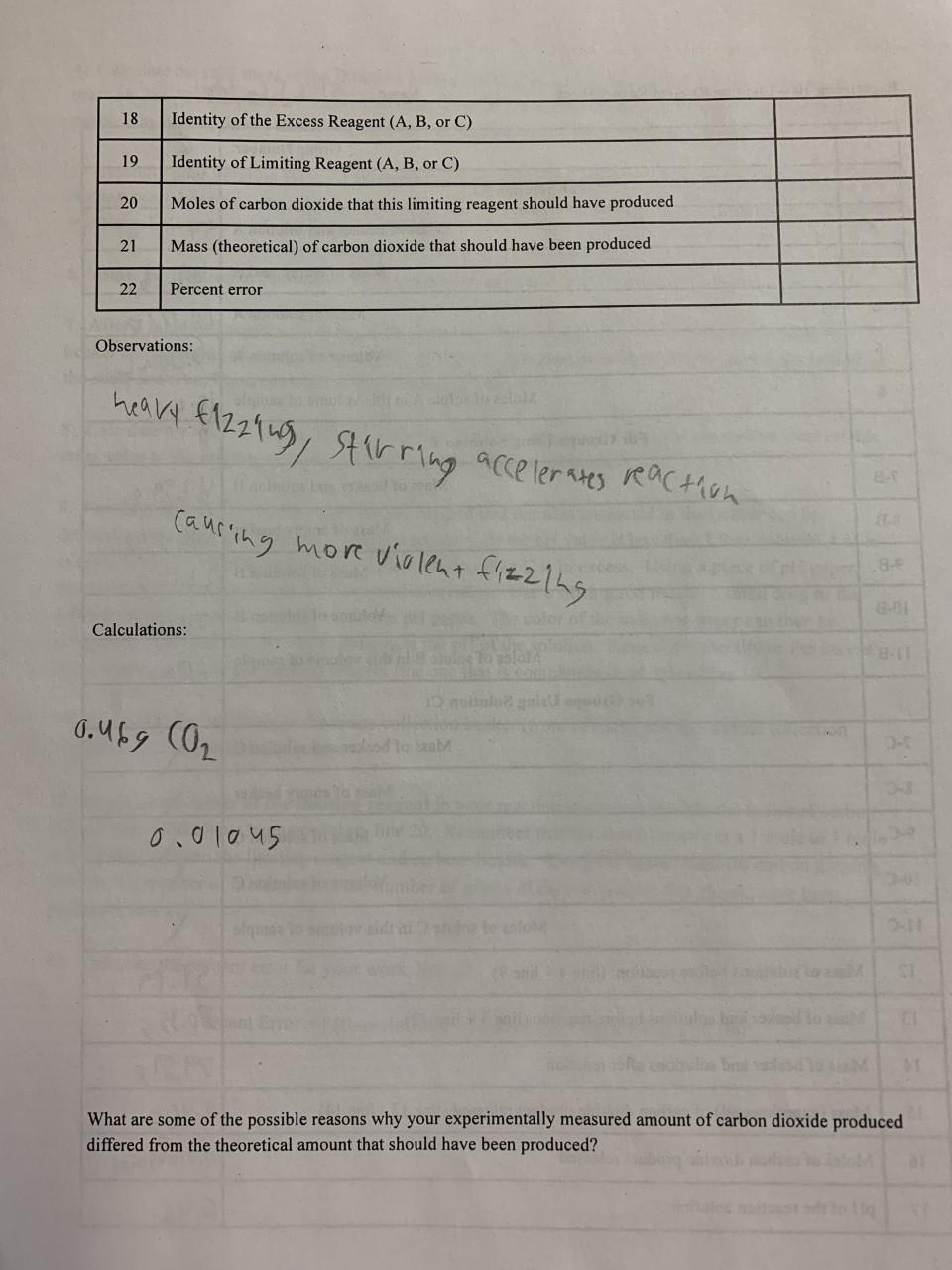 Solved Experiment 10 -- Chemistry 175 -- Limiting Reagent | Chegg.com