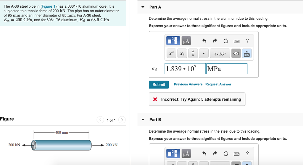 Solved The A-36 steel pipe in (Figure 1) has a 6061-T6 | Chegg.com