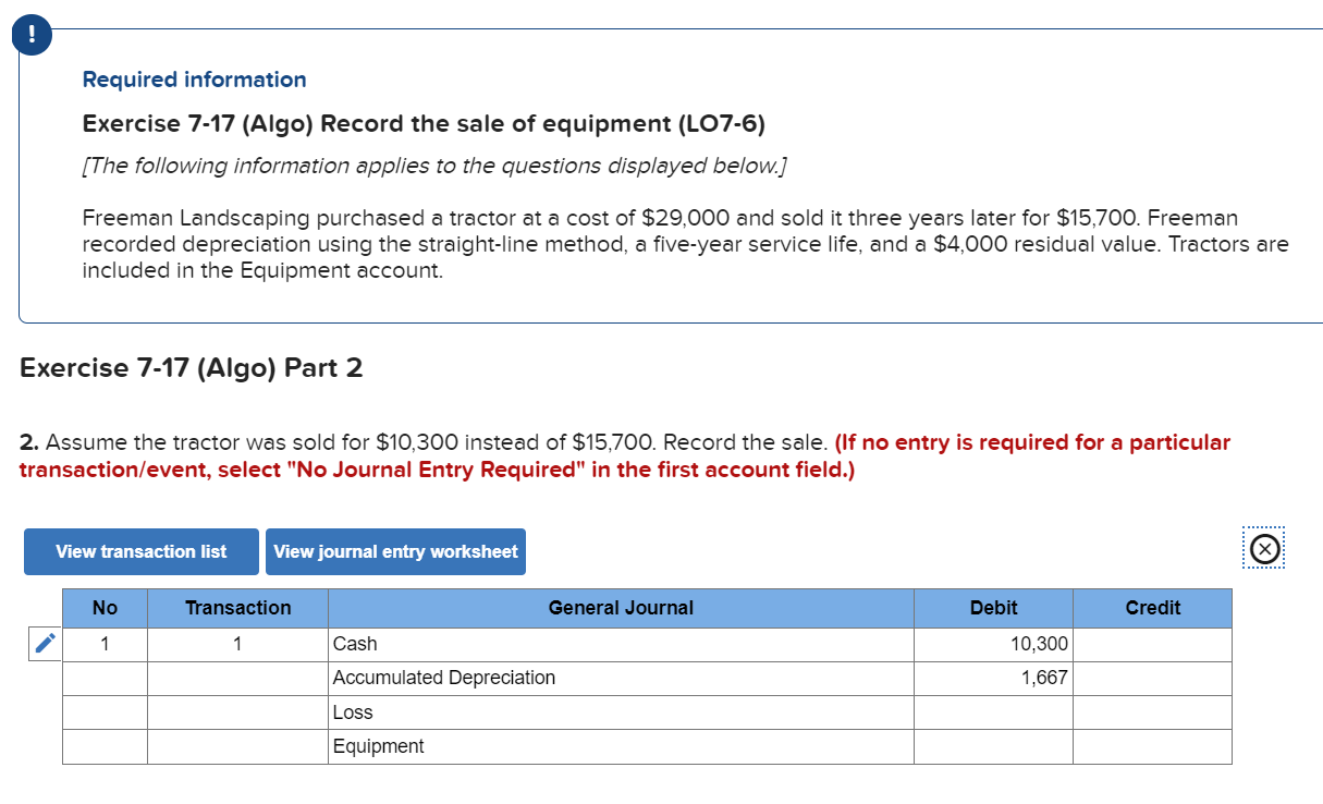 Solved Required information Exercise 7-17 (Algo) Record the | Chegg.com