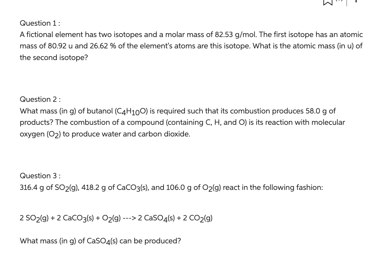 Solved Question 1 : A fictional element has two isotopes and | Chegg.com