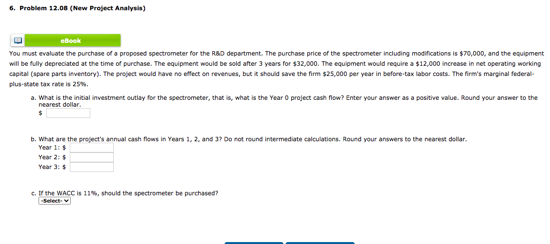 Solved 6. Problem 12.08 (New Project Analysis) ELIB eBook | Chegg.com