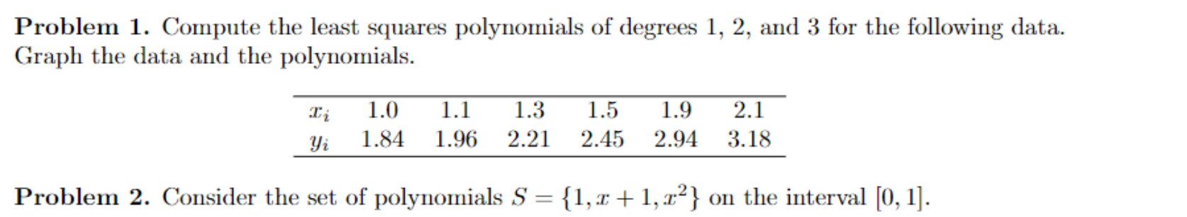 Solved Problem 1. Compute the least squares polynomials of | Chegg.com