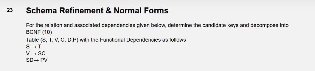 Solved 23 Schema Refinement & Normal Forms For the relation | Chegg.com