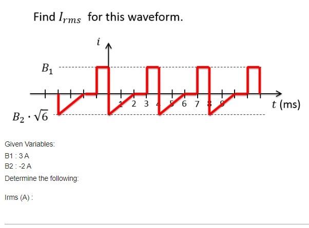Solved Find Irms for this waveform. B Given Variables: B:3 A | Chegg.com