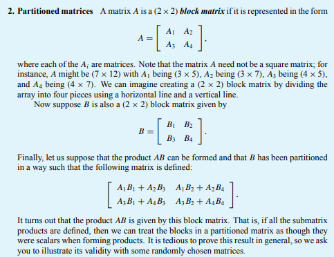 Solved 2. Partitioned matrices A matrix A is a (2 x 2) block | Chegg.com