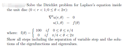 Solved Solve the Dirichlet problem for Laplace's equation | Chegg.com