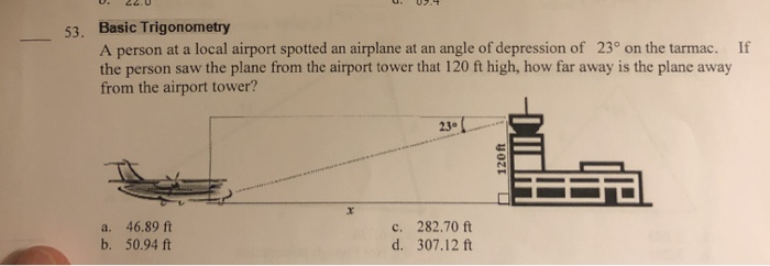 Solved Basic Trigonometry A person at a local airport | Chegg.com