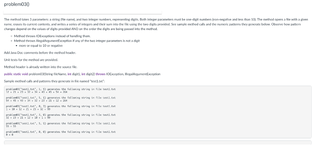 public static void problem03(String fileName, int | Chegg.com