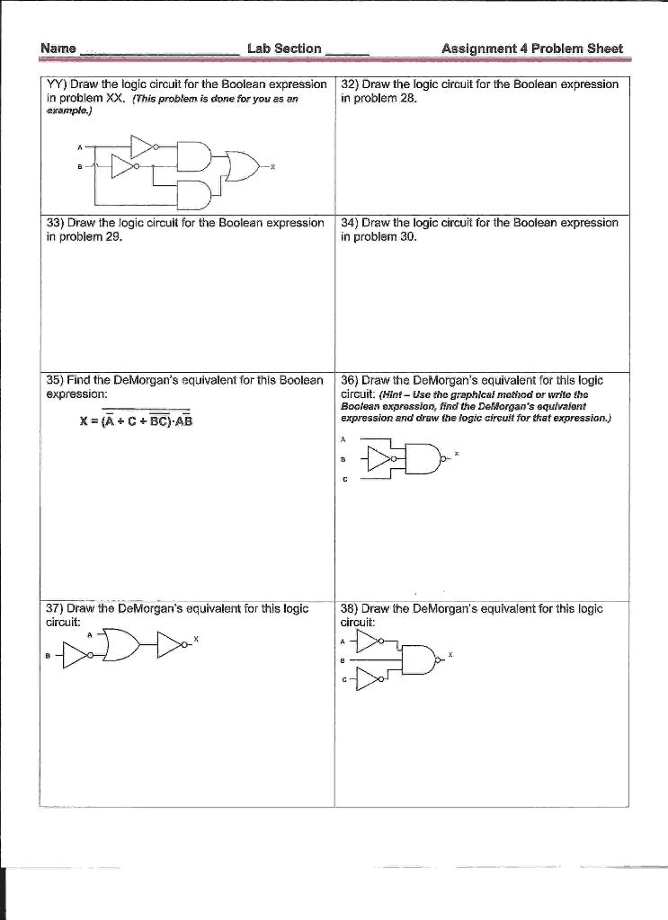 Solved Narne Lab Section Assignment 4 Problem Sheet YY) Draw | Chegg.com