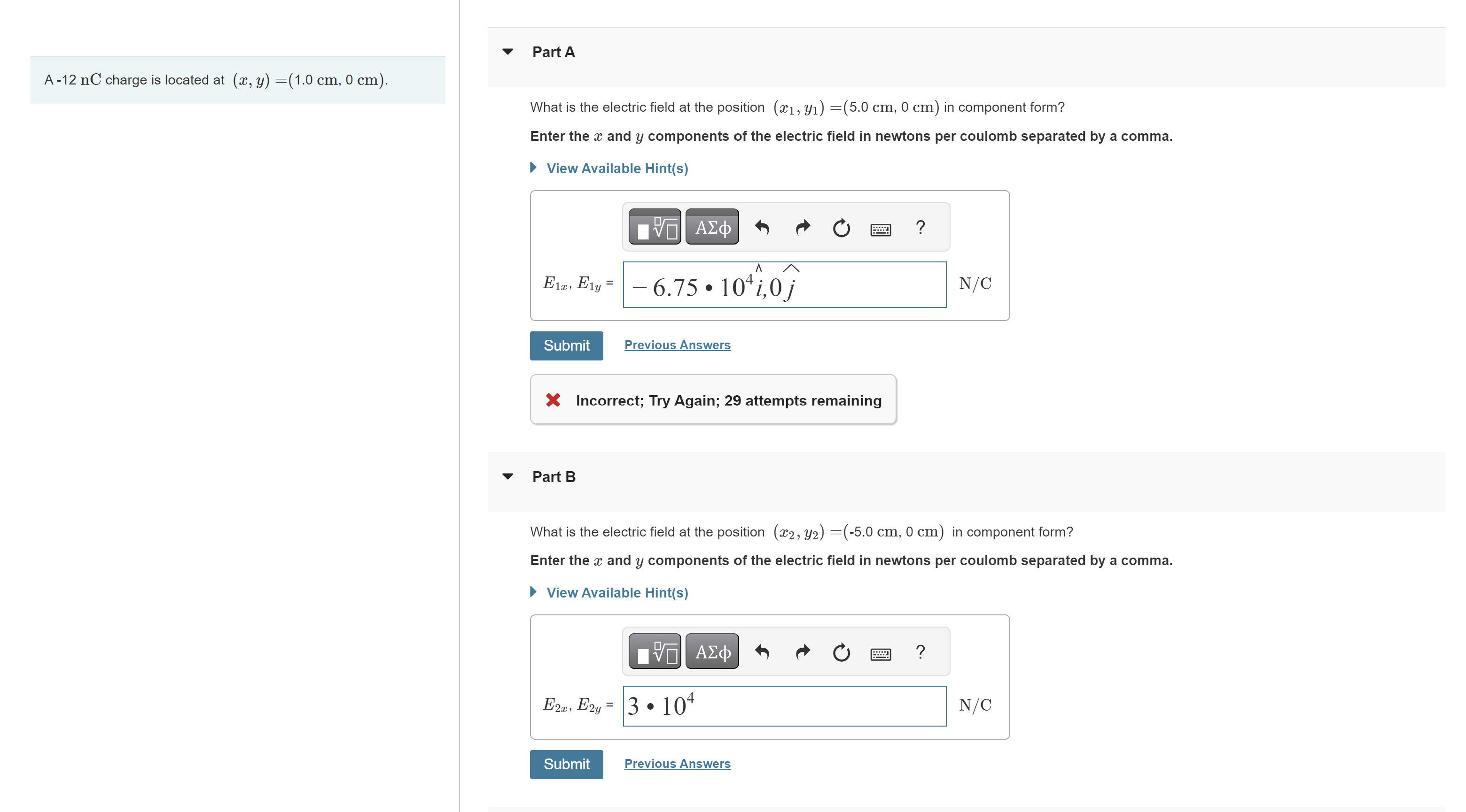 Solved Part AA -12nC ﻿charge is located at | Chegg.com