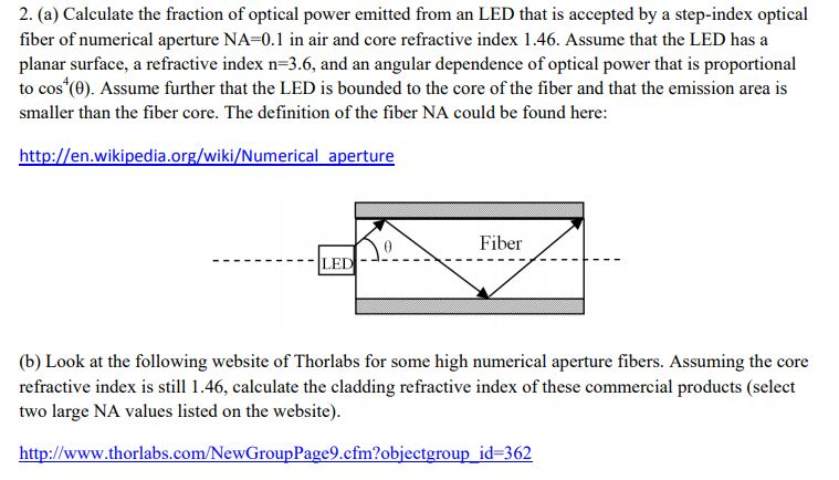 Solved 2. (a) Calculate the fraction of optical power | Chegg.com