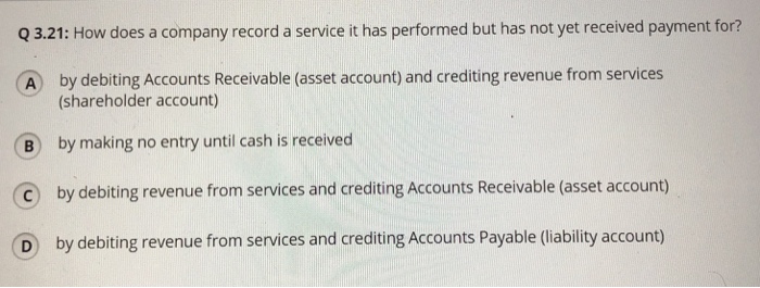 Solved Q 3.21: How does a company record a service it has | Chegg.com