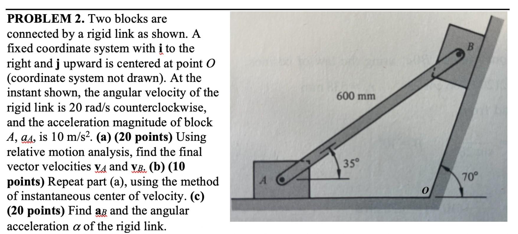 Solved B 600 mm PROBLEM 2. Two blocks are connected by a | Chegg.com
