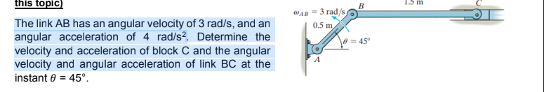 Solved The link AB has an angular velocity of 3rad/s, ﻿and | Chegg.com