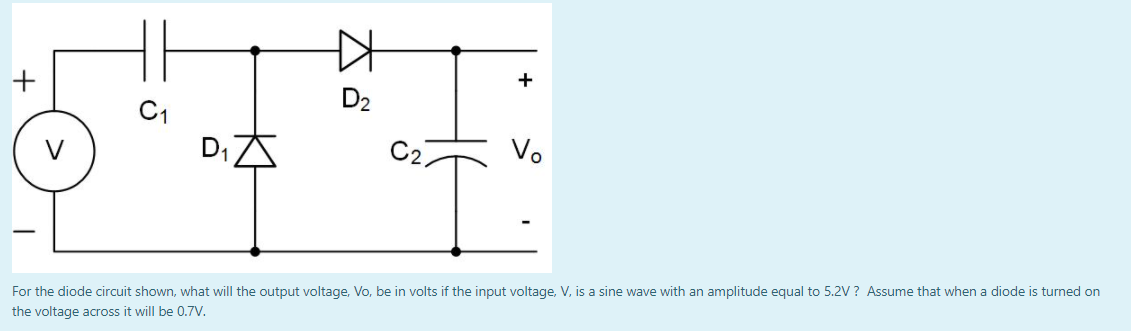 Solved 초 + + C1 D2 v Di C2 V. I For the diode circuit shown, | Chegg.com