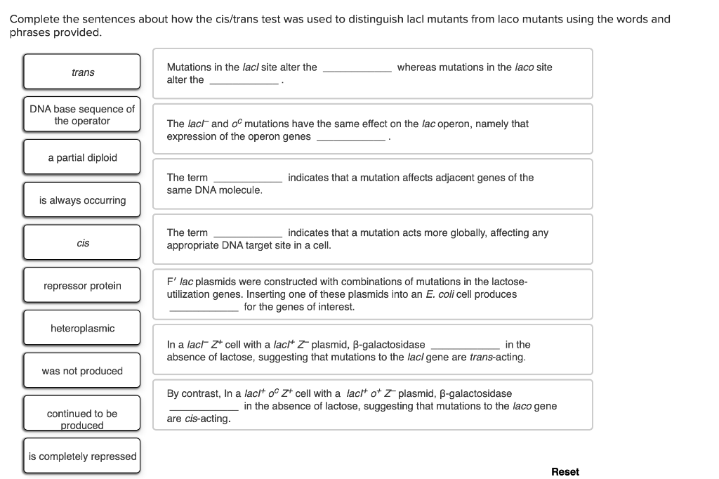 Solved Complete the sentences about how the cis/trans test | Chegg.com