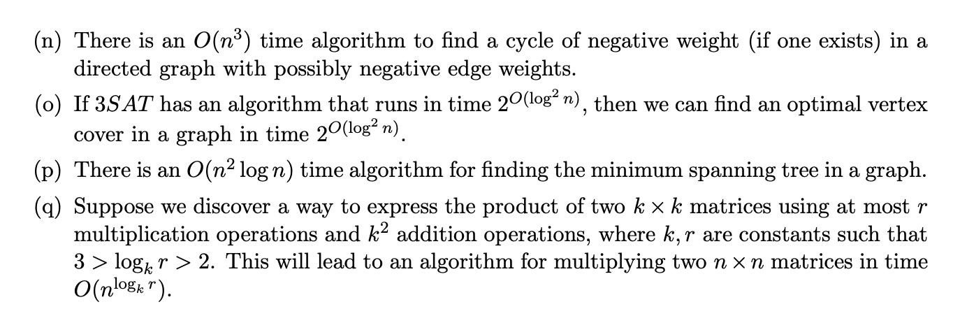 Solved 1. (85 points, 5 each) For each of the following | Chegg.com