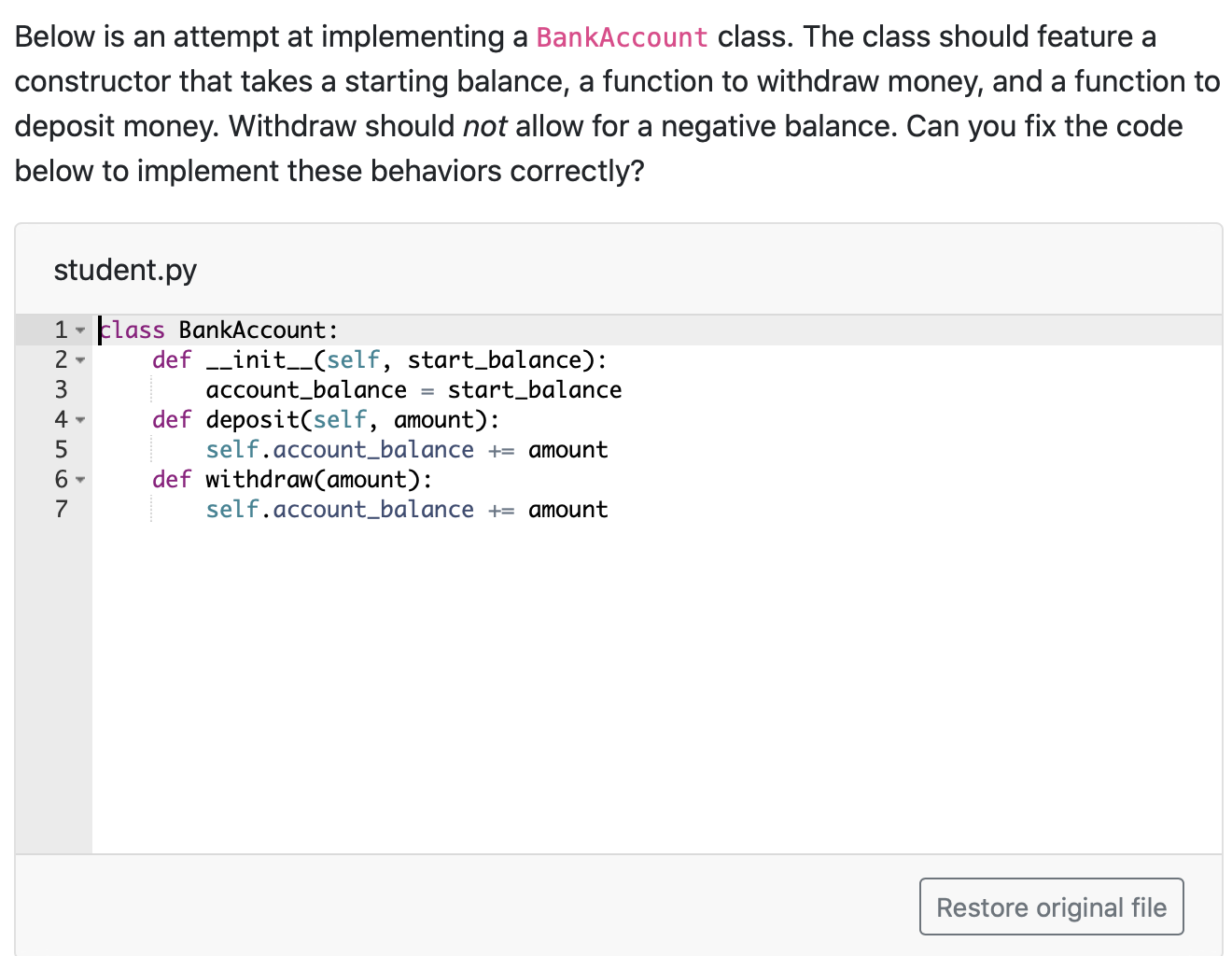 Solved Below is an attempt at implementing a BankAccount | Chegg.com