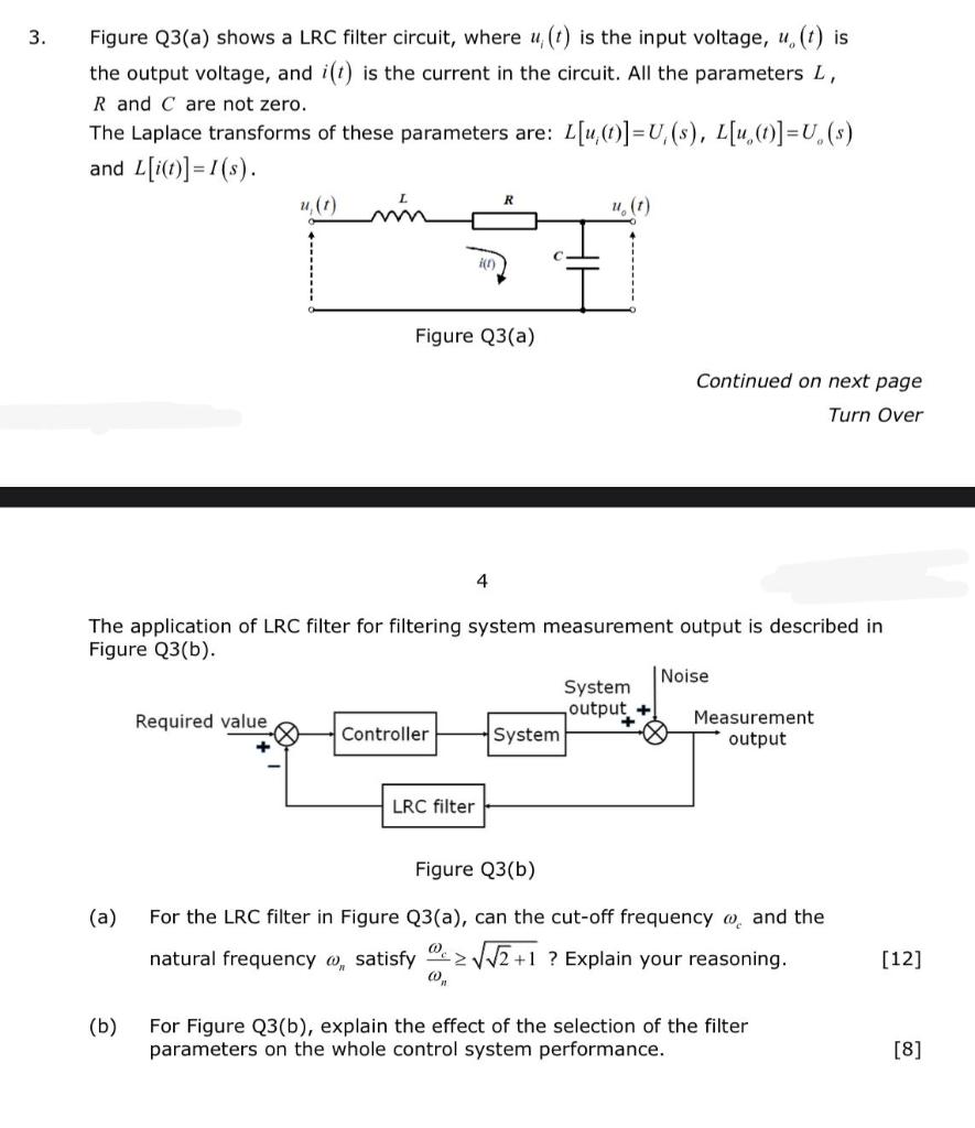 3. Figure Q3(a) shows a LRC filter circuit, where | Chegg.com