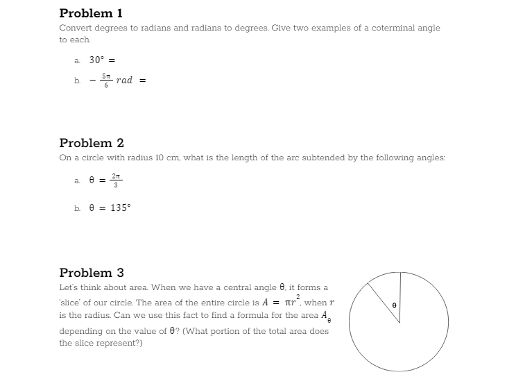 Solved Problem 1 Convert degrees to radians and radians to | Chegg.com