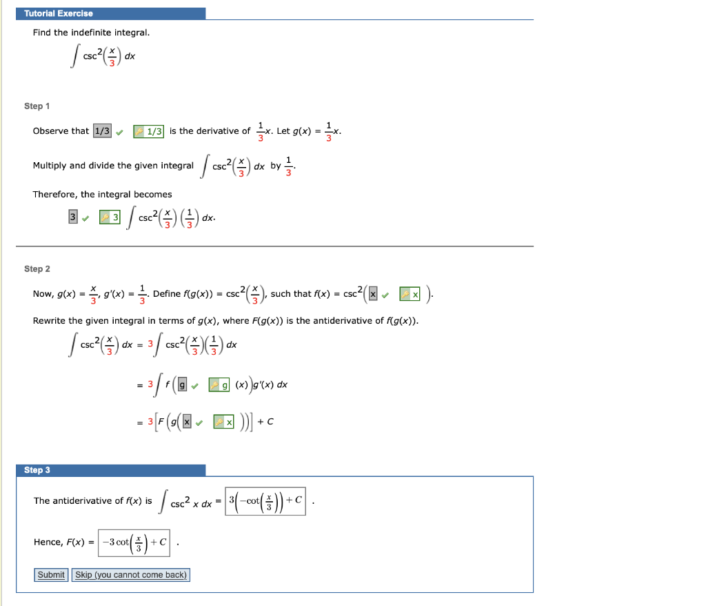 Solved Tutorial Exercise Find The Indefinite Integral