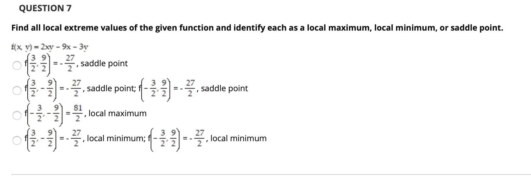 Solved QUESTION 4 Find all local extreme values of the given | Chegg.com