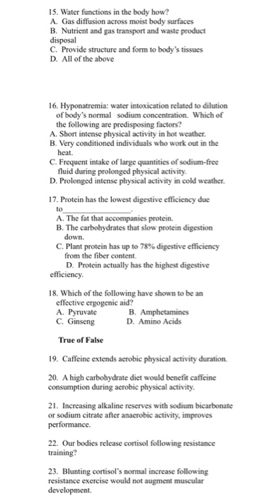 Solved 15. Water functions in the body how? A. Gas diffusion | Chegg.com