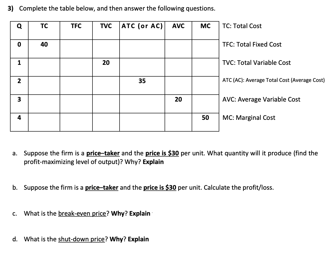 Solved Complete the table, and then answer the following | Chegg.com