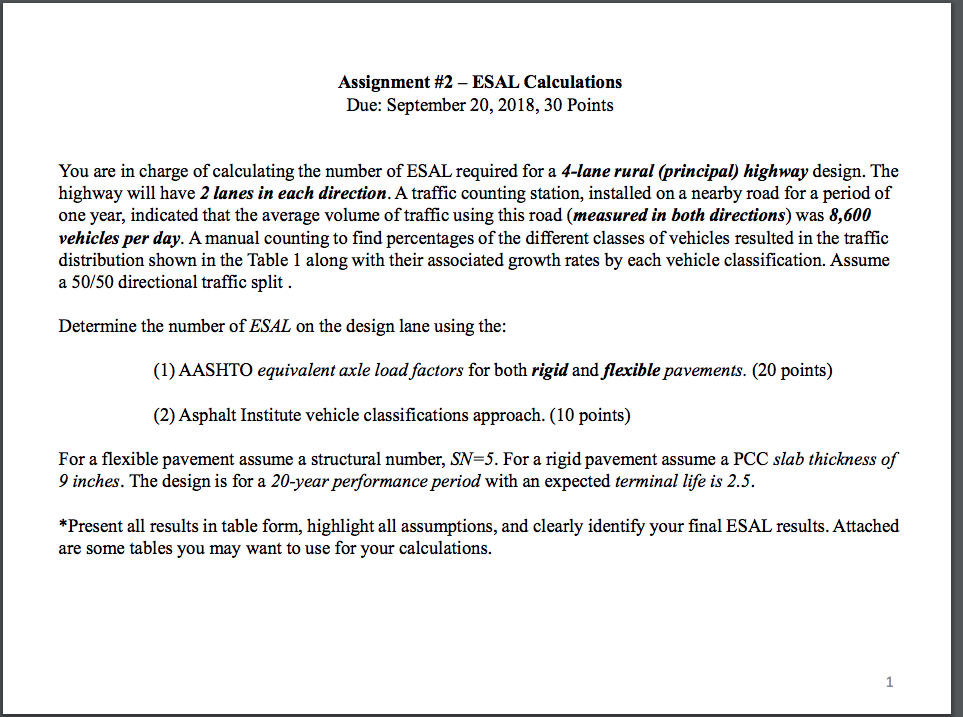 Assignment #2-ESAL Calculations Due: September 20, | Chegg.com