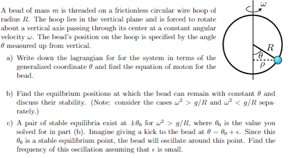 Solved A bead of mass m is threaded on a frictionless | Chegg.com