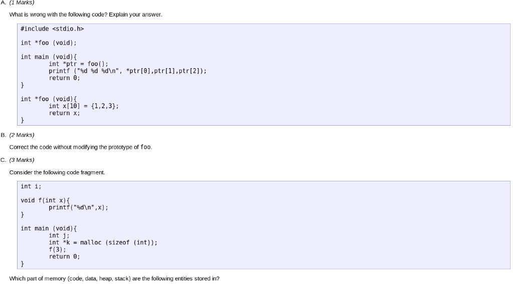 Solved A. (1 Marks) What is wrong with the following code? | Chegg.com