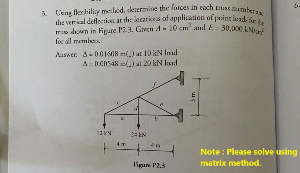 Solved 6. 3. Using flexibility method, determine the forces | Chegg.com