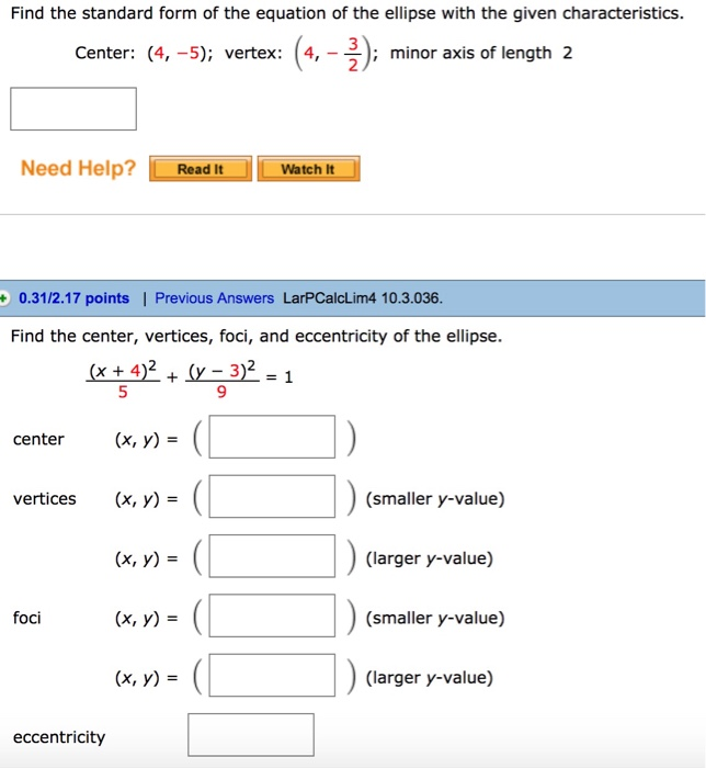 Solved Find the standard form of the equation of the ellipse | Chegg.com
