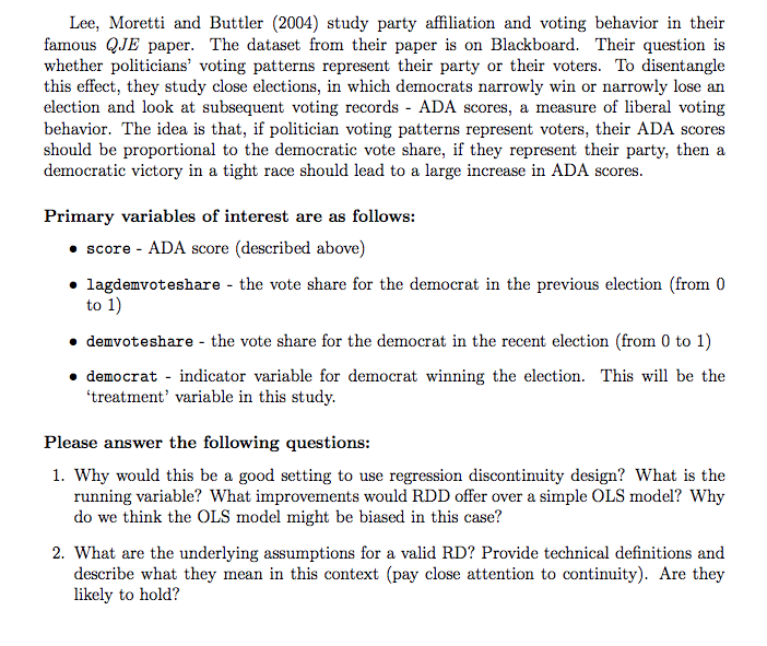 Lee, Moretti and Buttler (2004) study party | Chegg.com