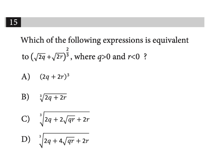 Solved which of the following expressions is equivalent for | Chegg.com