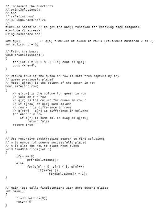 Solved Program in C++. Eight Queens Problem. Place 8 queens | Chegg.com
