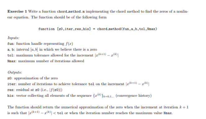 Solved Exercise 1 Write a function chord.method. | Chegg.com