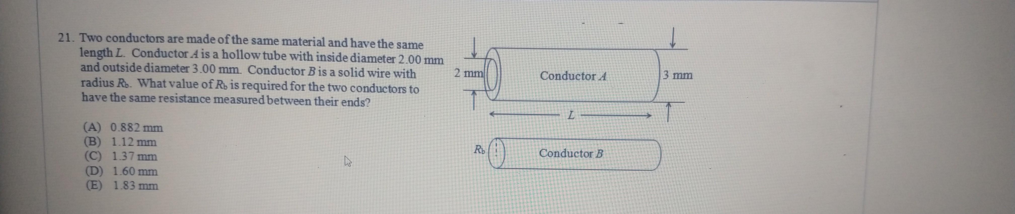 Solved 21. Two conductors are made of the same material and | Chegg.com
