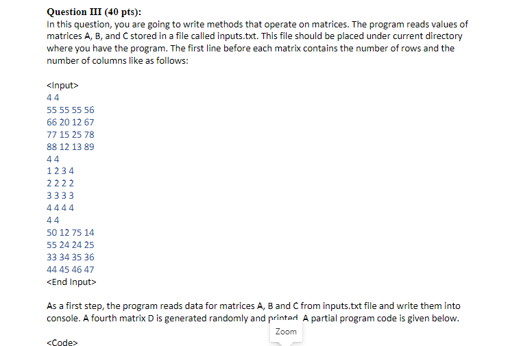 Solved Question III (40 pts): In this question, you are | Chegg.com