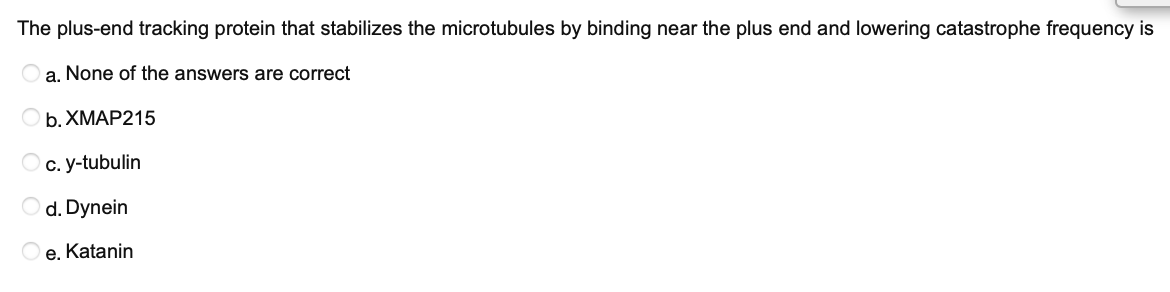Solved The plus-end tracking protein that stabilizes the | Chegg.com