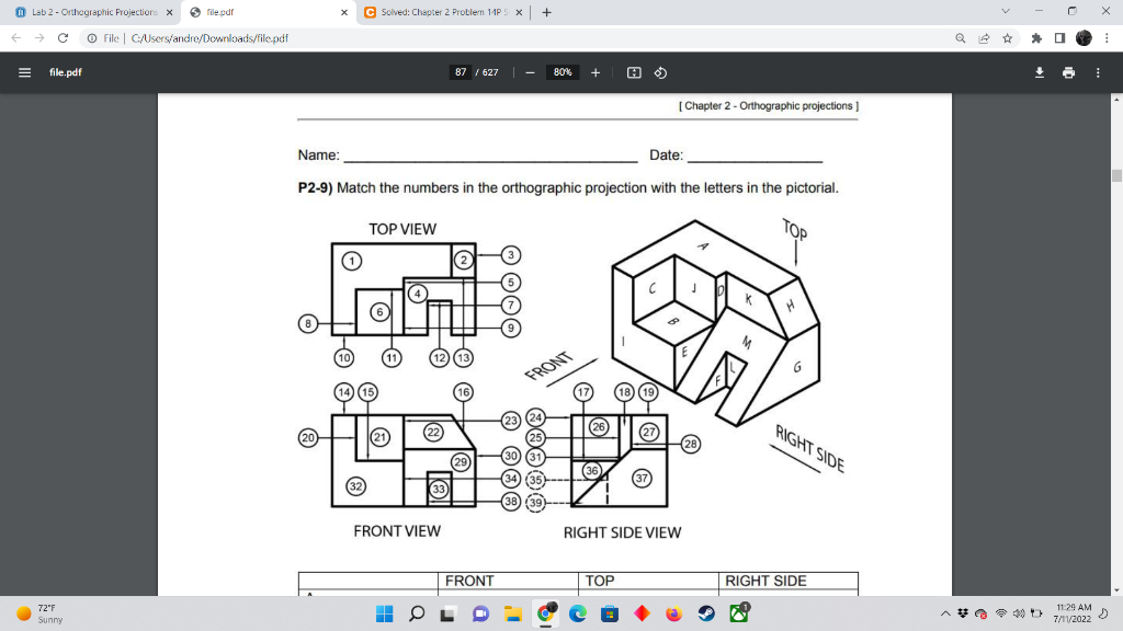Solved ← Lab 2-Orthographic Projections X C File | Chegg.com