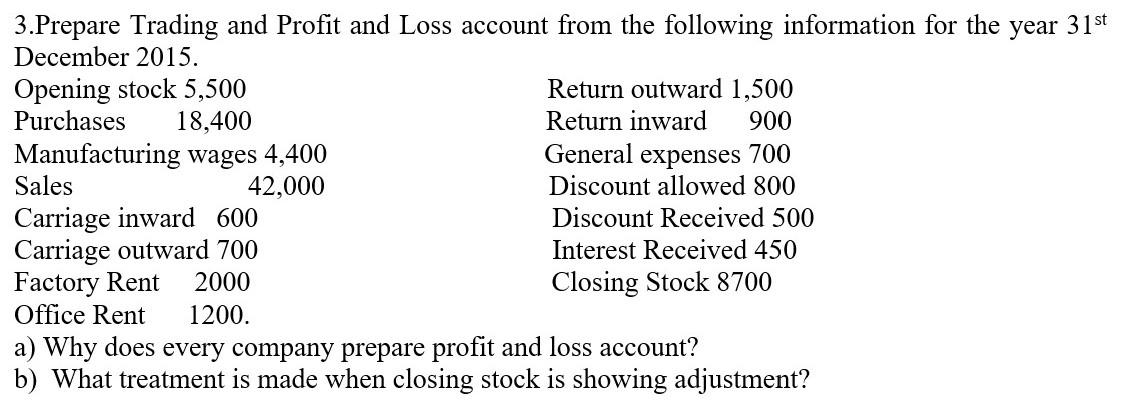 Solved 3.Prepare Trading and Profit and Loss account from | Chegg.com