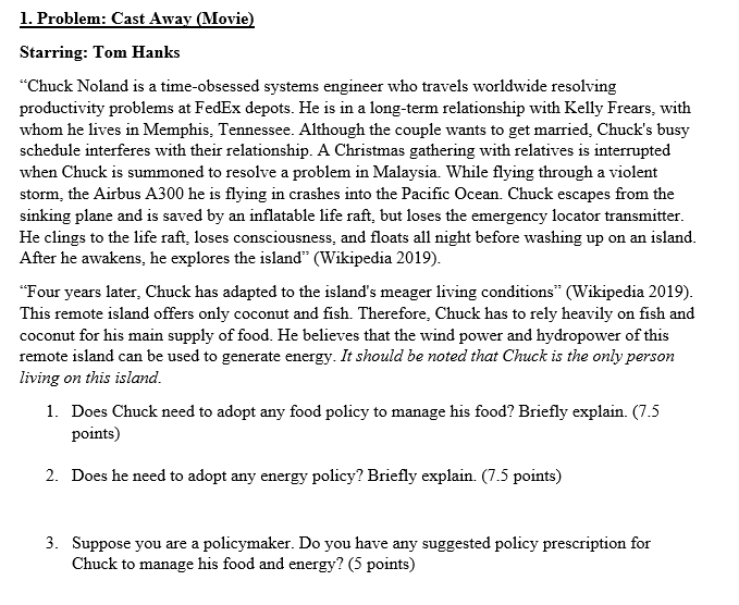Solved 1. Problem: Cast Away (Movie) Starring: Tom Hanks | Chegg.com