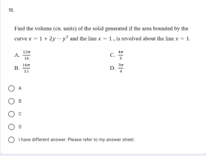 Solved 18. Find the volume (cu. units) of the solid | Chegg.com