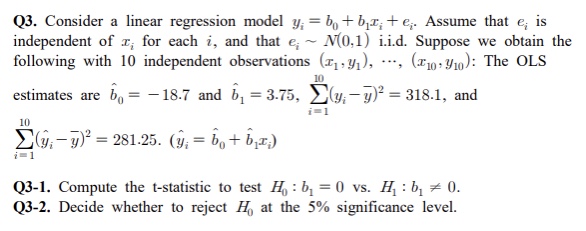 Solved Q3. Consider a linear regression model | Chegg.com