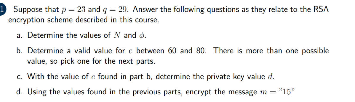 Solved Suppose that p=23 and q=29. Answer the following | Chegg.com