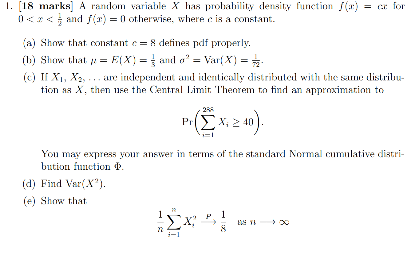Solved [18 marks] A random variable X has probability | Chegg.com