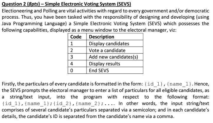 Solved Question 2 (8pts) - Simple Electronic Voting System | Chegg.com