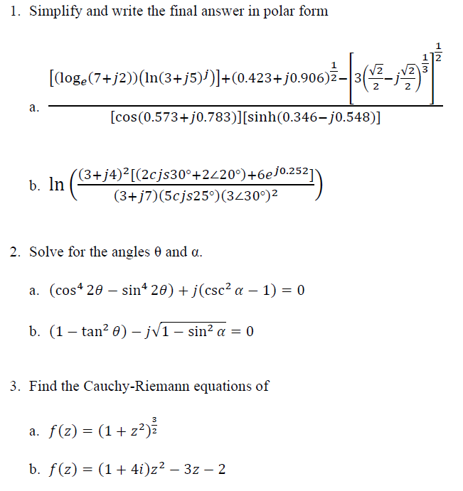 Solved 1. Simplify and write the final answer in polar form | Chegg.com